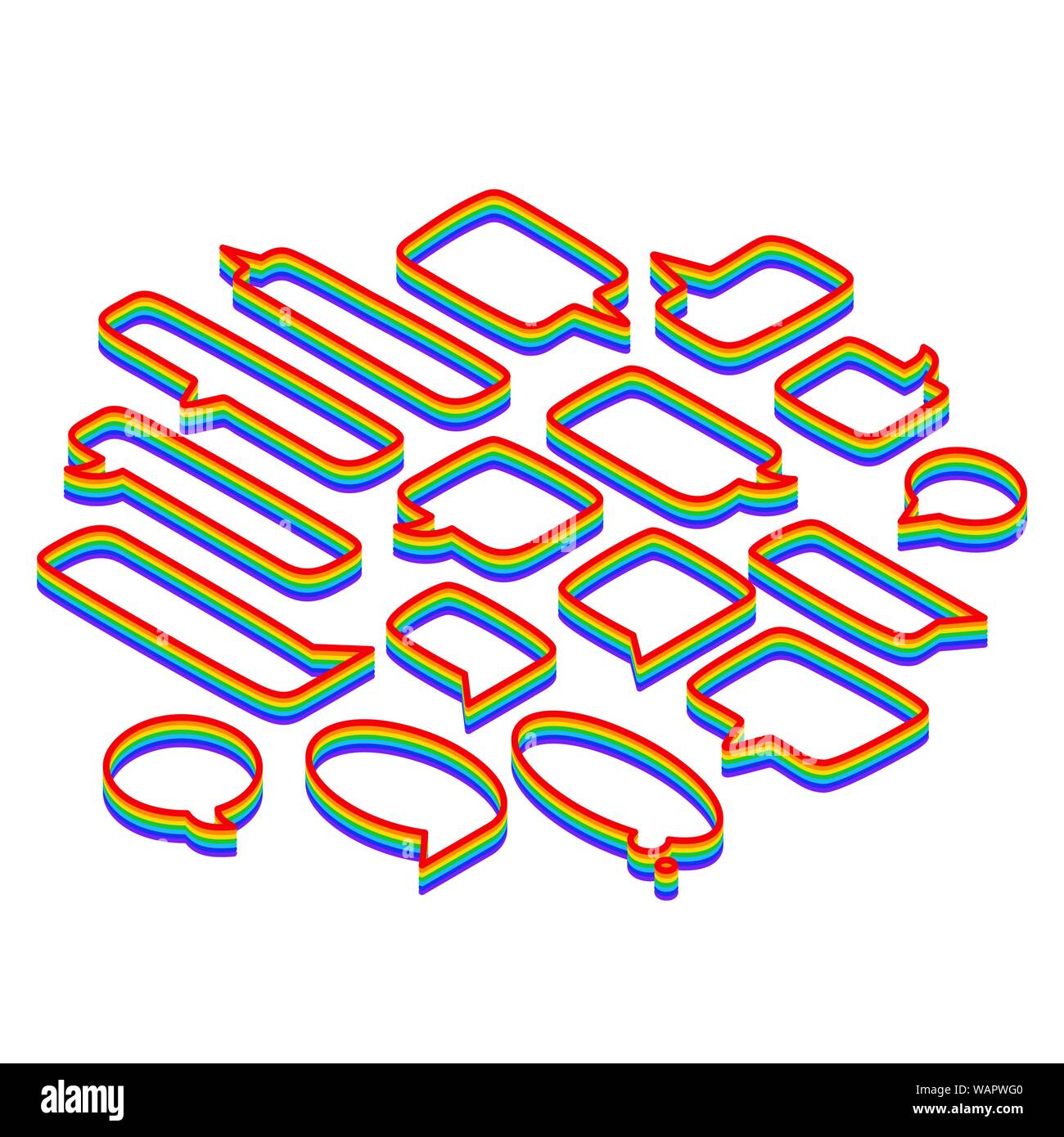 Speech rainbow isometric bubbles of various shapes, isolated on a white ...