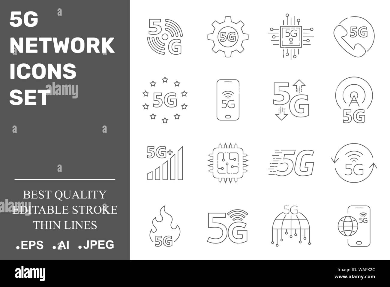 5G network icons set. 5G technology. Editable Stroke. EPS 10 Stock ...