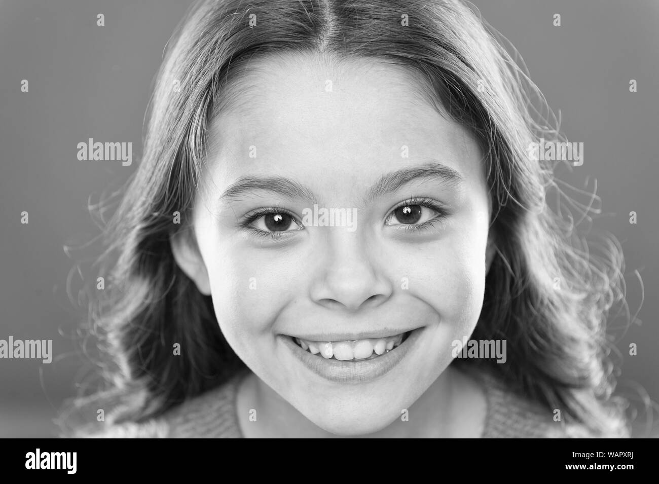 Be positive and keep smiling. Small child with cheerful smiling face ...