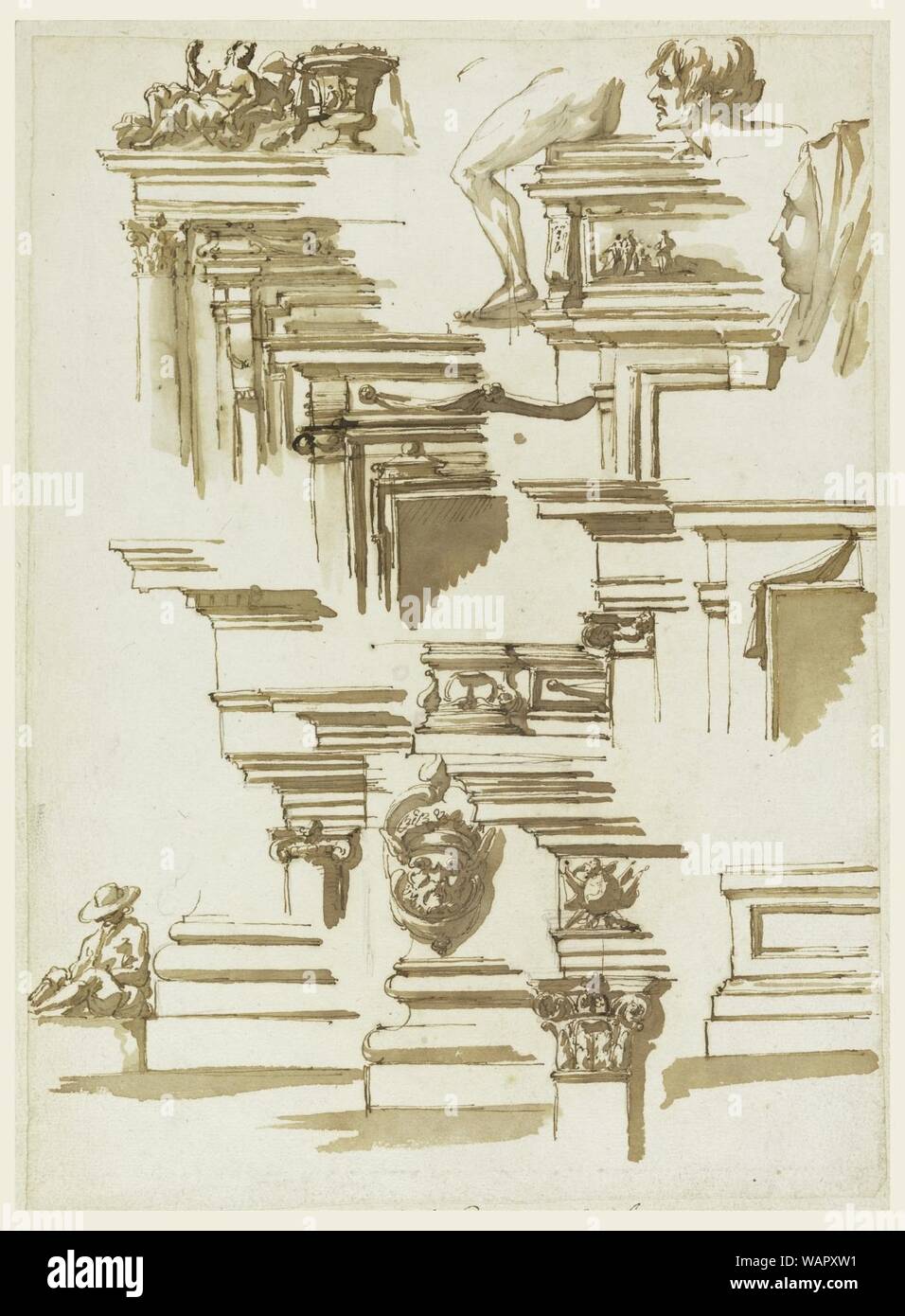 Drawing, Architectural details; human figures, 1750–75 Stock Photo - Alamy