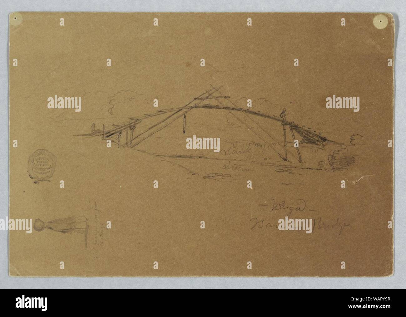 Drawing, Bamboo Bridge at Buga, Colombia and Girl Carrying a Jar ...