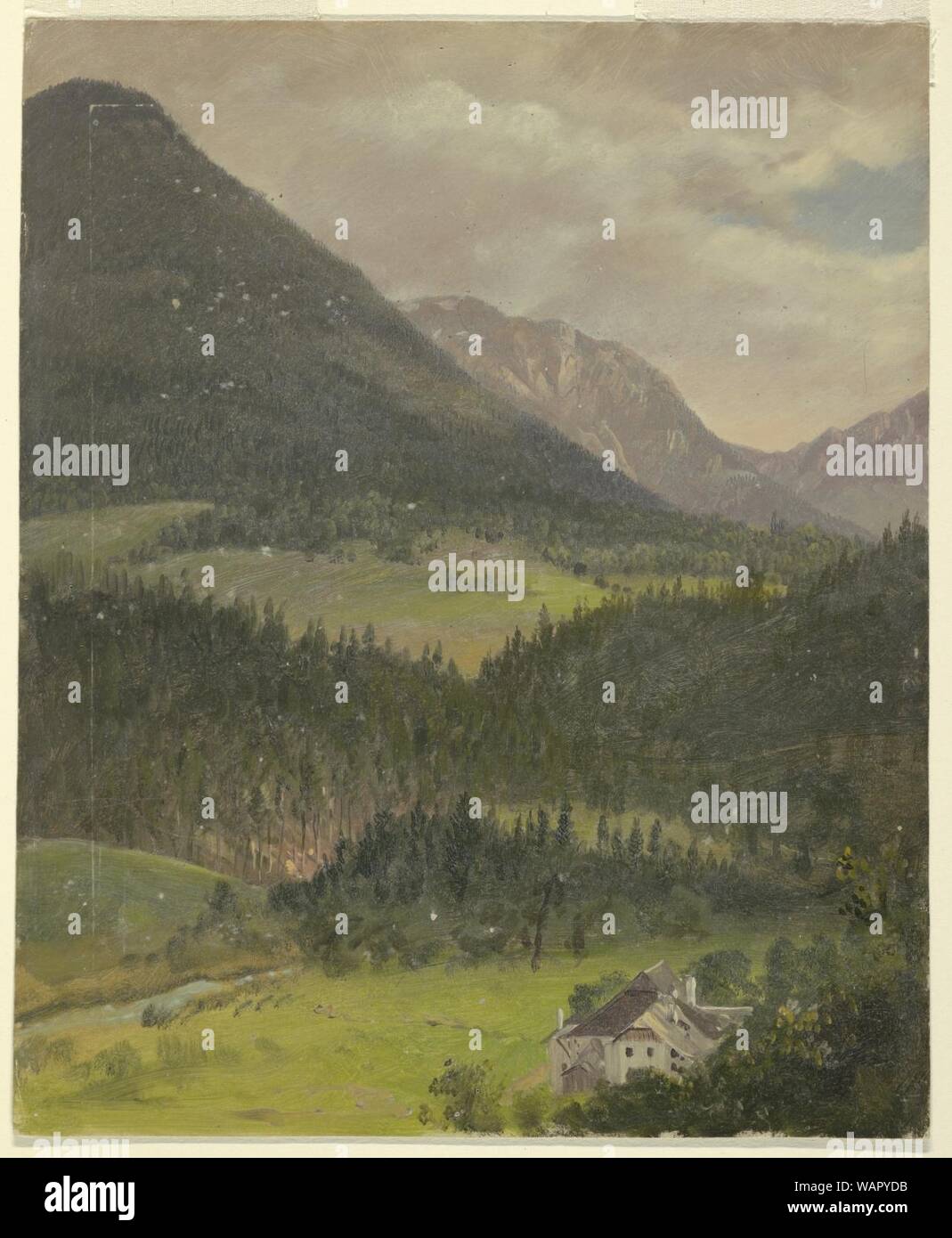 Drawing, Bavarian alps landscape, 1868 Stock Photo - Alamy