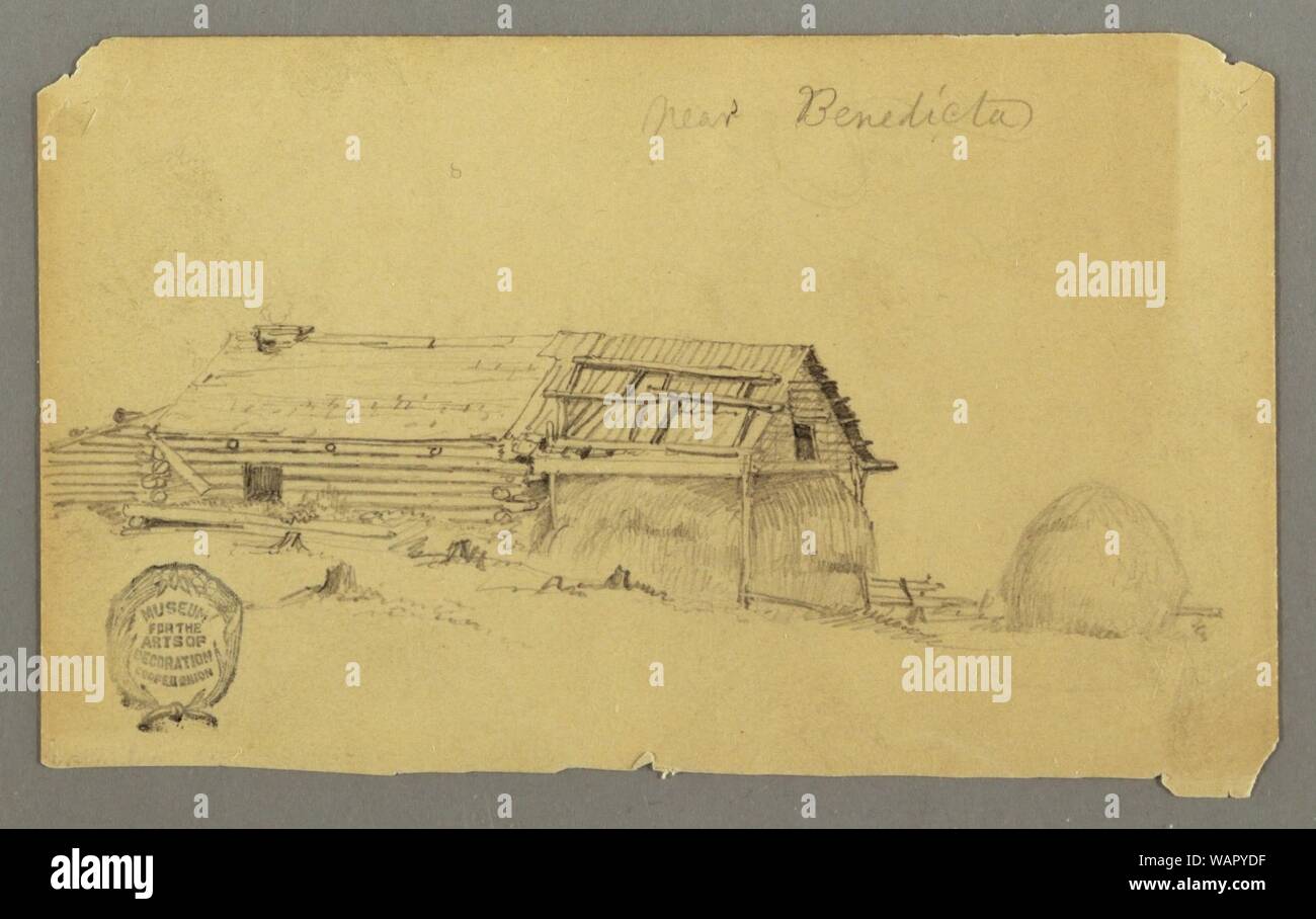 Drawing, Barn with haystack Stock Photo - Alamy