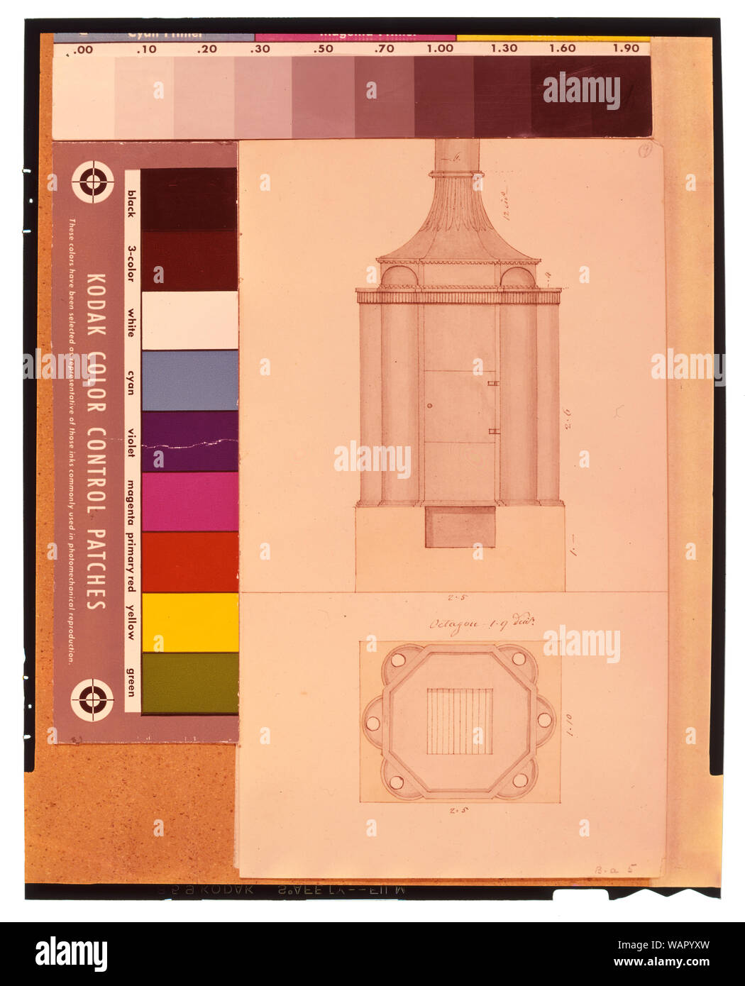 Design drawing for a lotus pipe stove. Front and top Stock Photo - Alamy