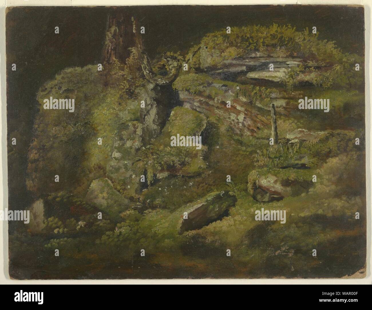 Drawing, Boulder in the woods, ca. 1845 Stock Photo - Alamy