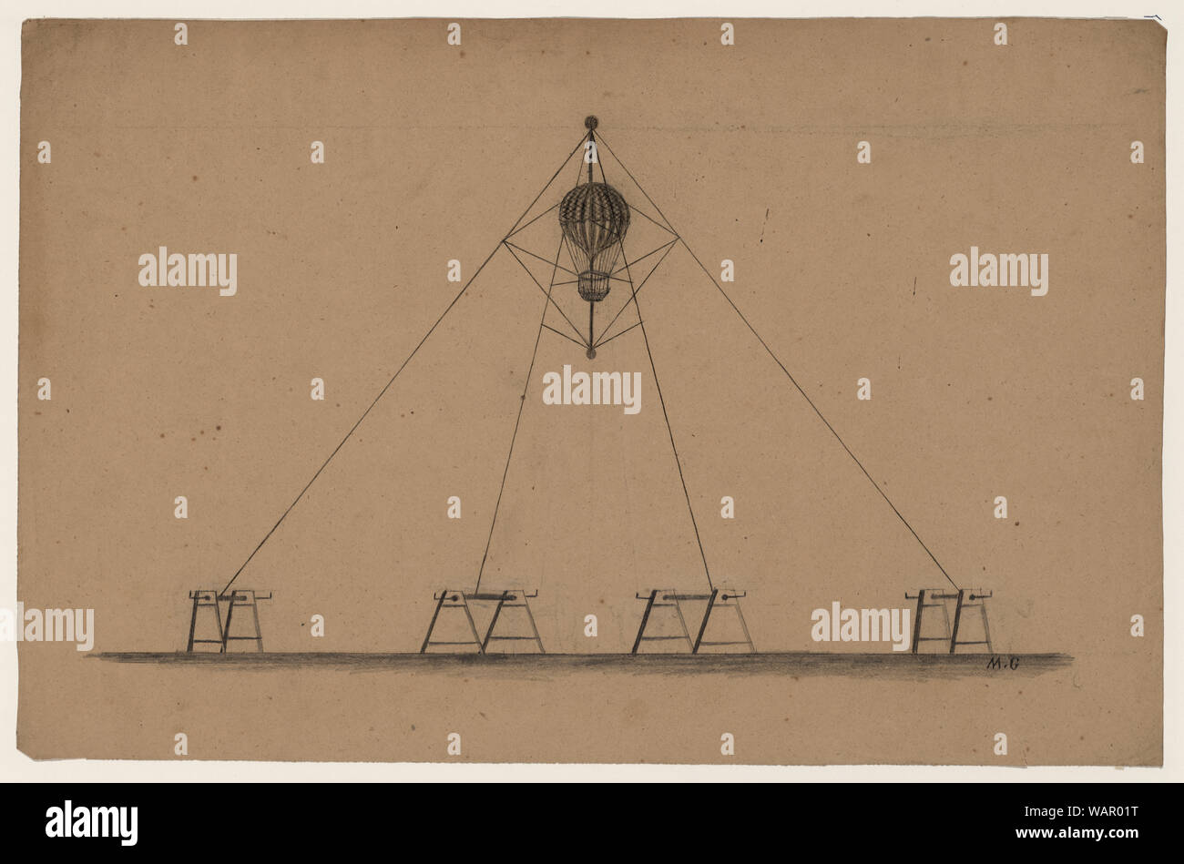 Design drawing for system to raise and lower a captive balloon ...