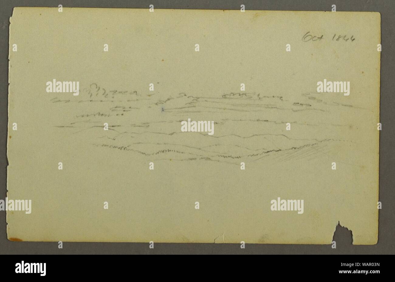 Drawing, Broad rolling landscape with clouds, 1844 Stock Photo - Alamy