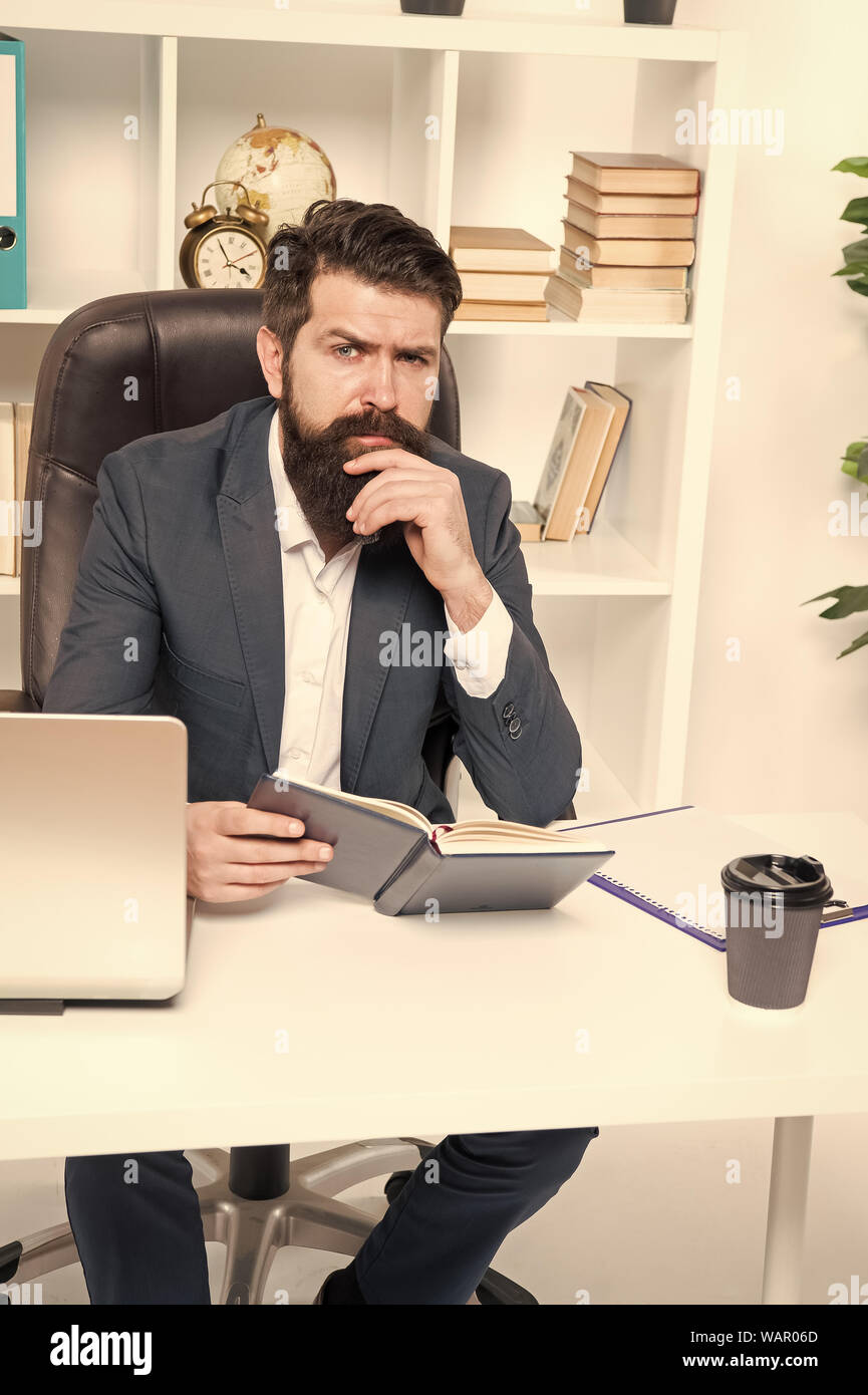 Business literature. Boss read book. Reading authority business book ...