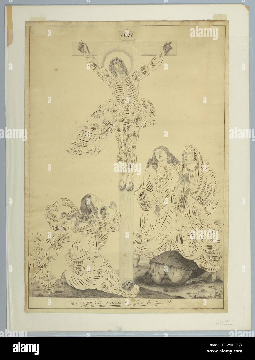 Drawing, Calligraphic Rendering of Crucifixion Scene, 1827 Stock Photo ...