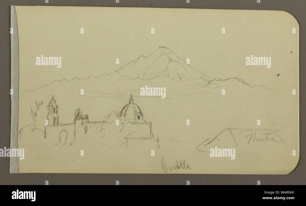 Drawing, Cathedral, Mountain, Cuautla; Verso- House, Church, Tree ...