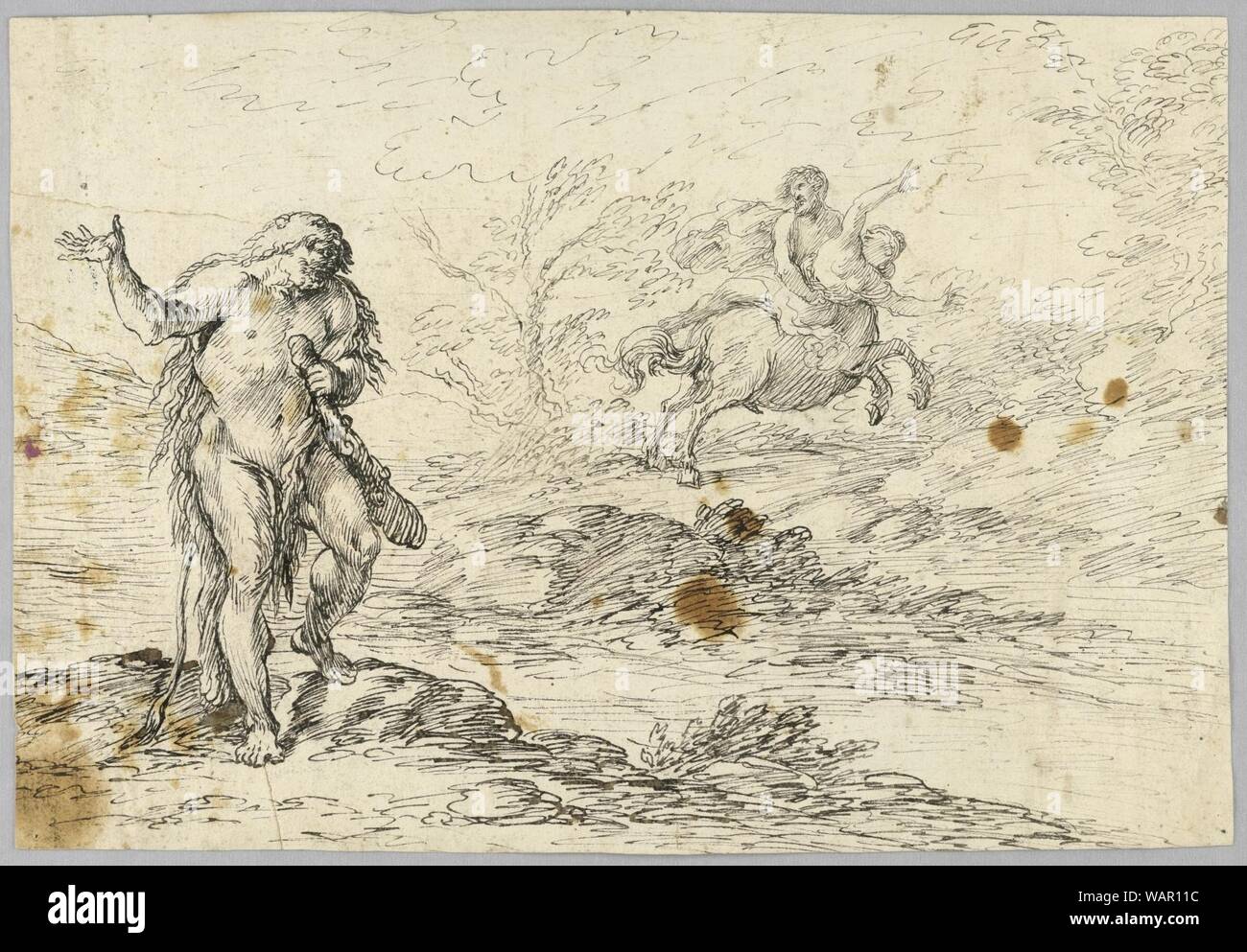 Drawing, Centaur Saving Maiden from Club-Weilding Creature, 16th–19th ...