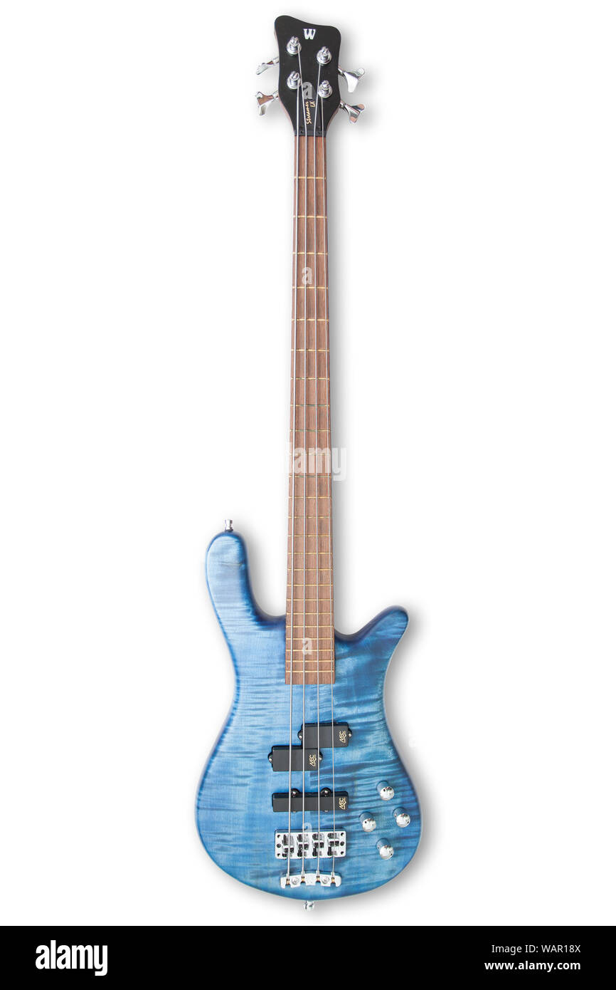 Close up on al electric string instrument on white background Stock ...