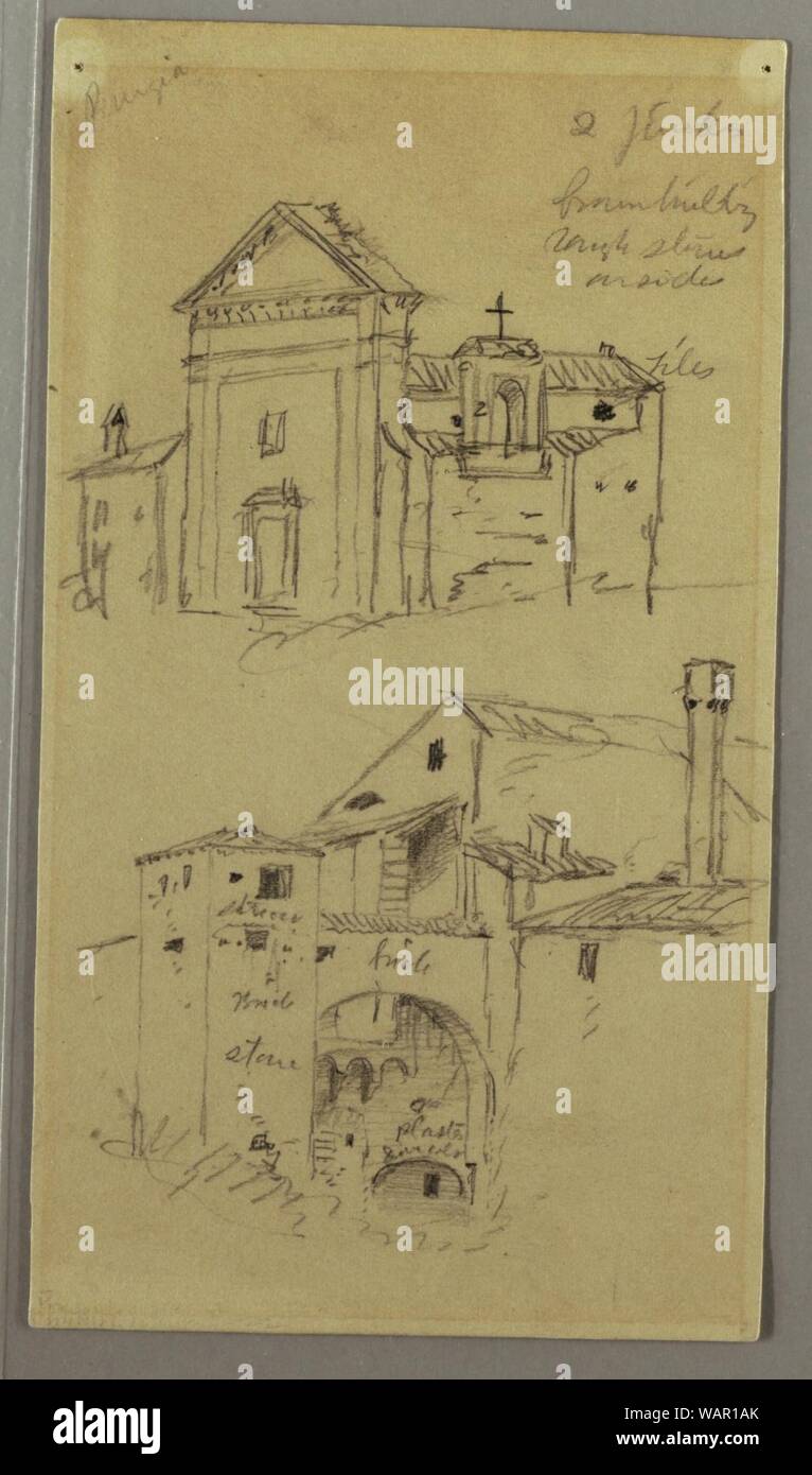 Drawing, Church, Building, Covered Bridge, possibly 1868–69 Stock Photo ...