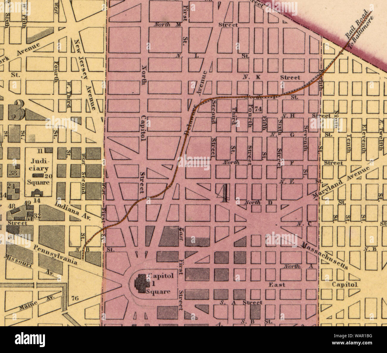 Detail of a 1851 Map of Washington, DC showing the layout of the ...