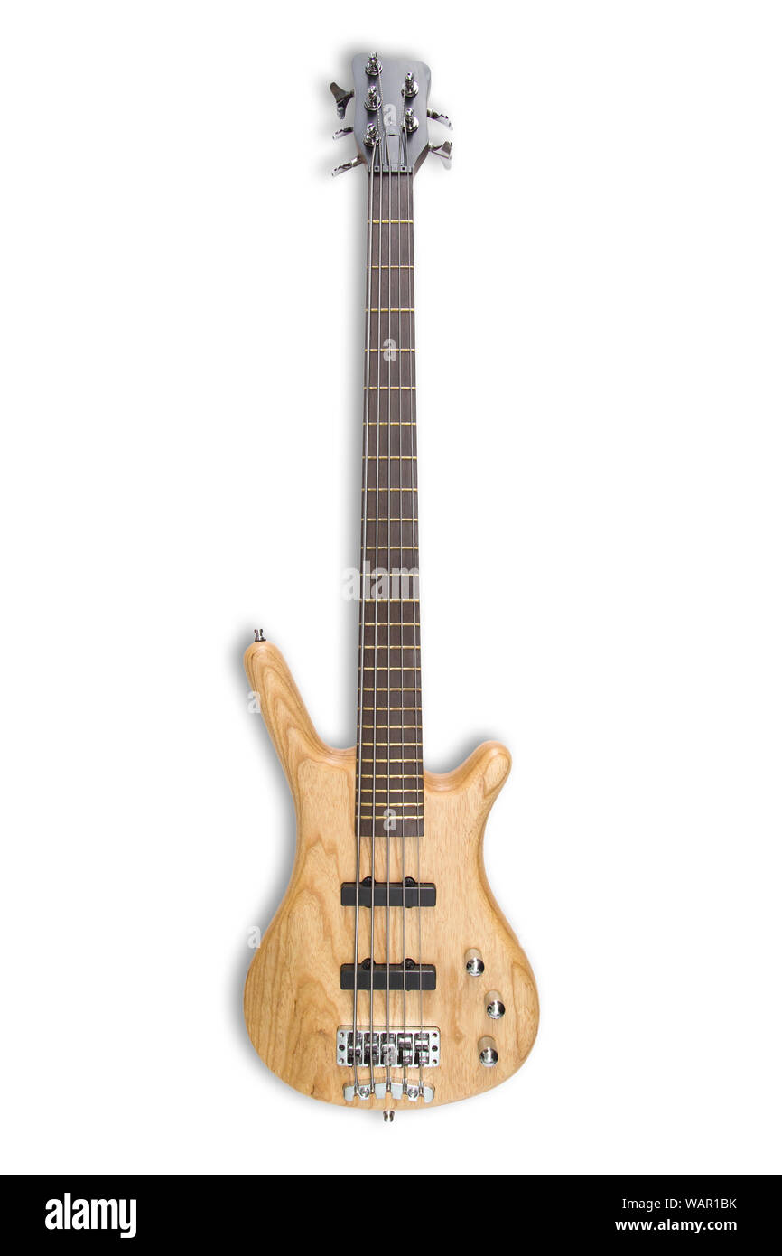 Close up on al electric string instrument on white background Stock ...