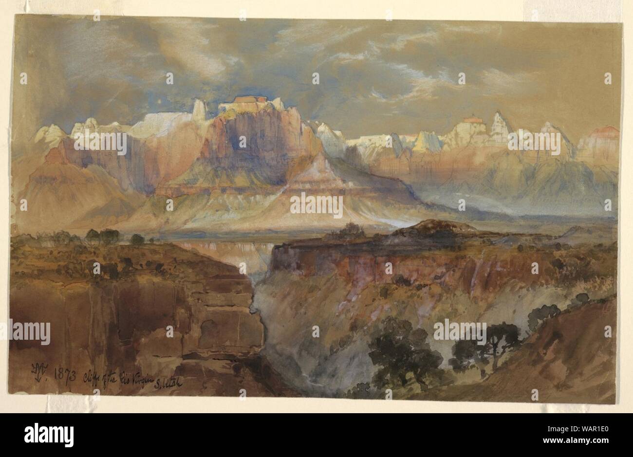 Drawing, Cliffs of the Rio Virgin, South Utah, 1873 Stock Photo - Alamy