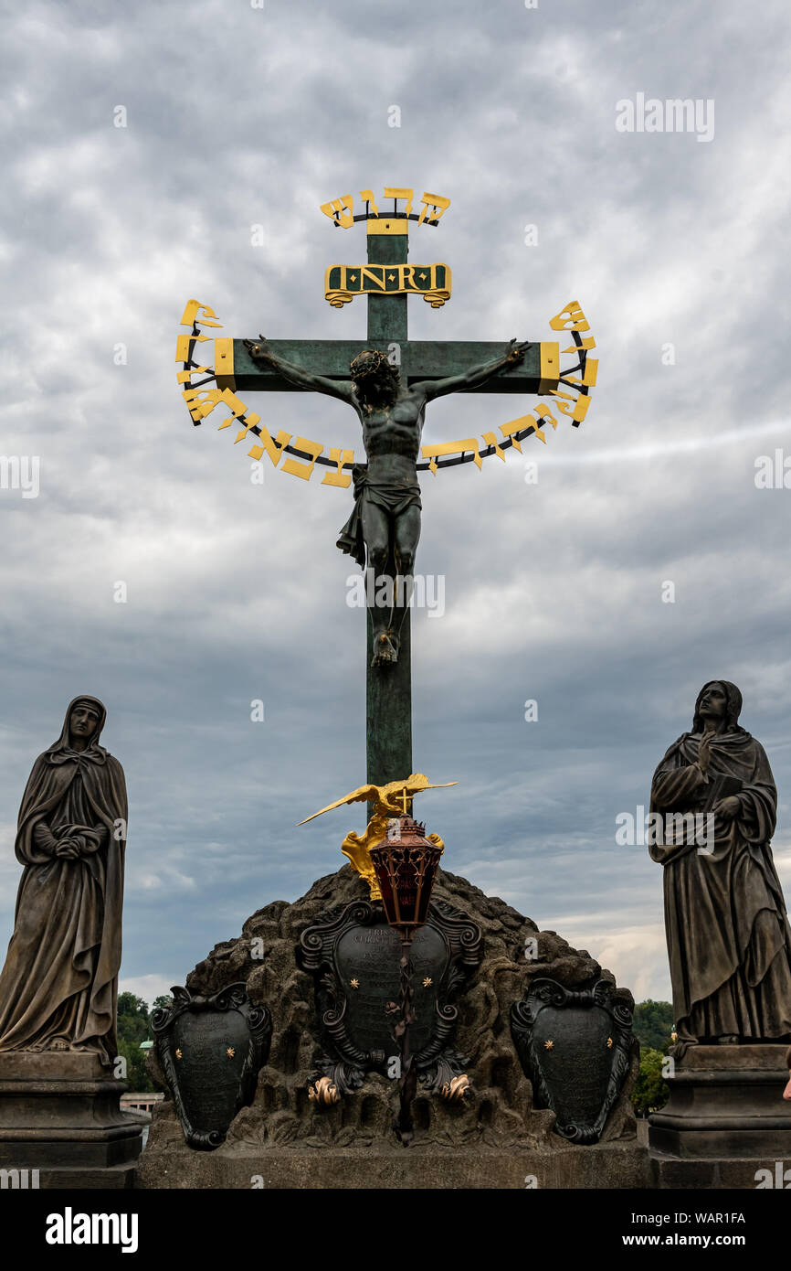Charles bridge crucifixion statue hi-res stock photography and images ...