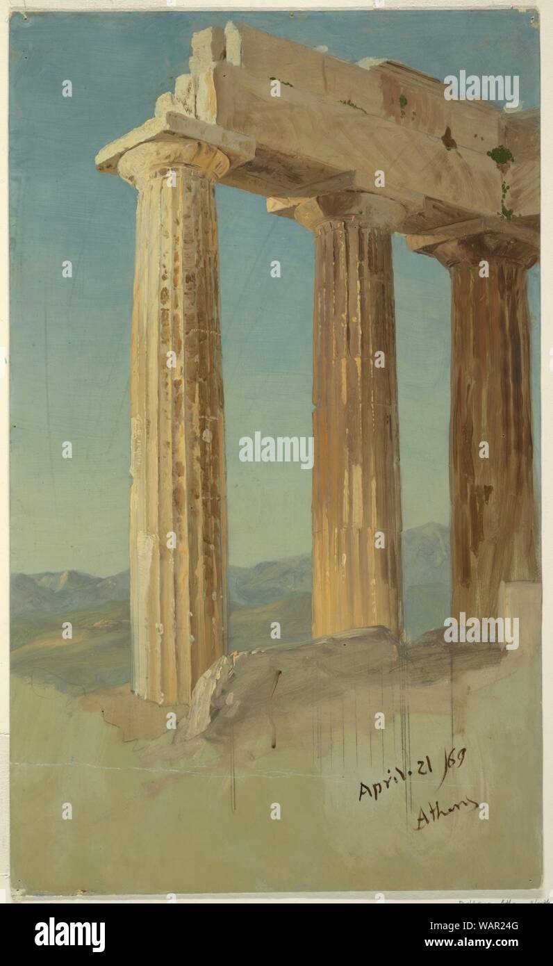 Drawing, Columns of the Parthenon, Athens, April 21, 1869 Stock Photo ...
