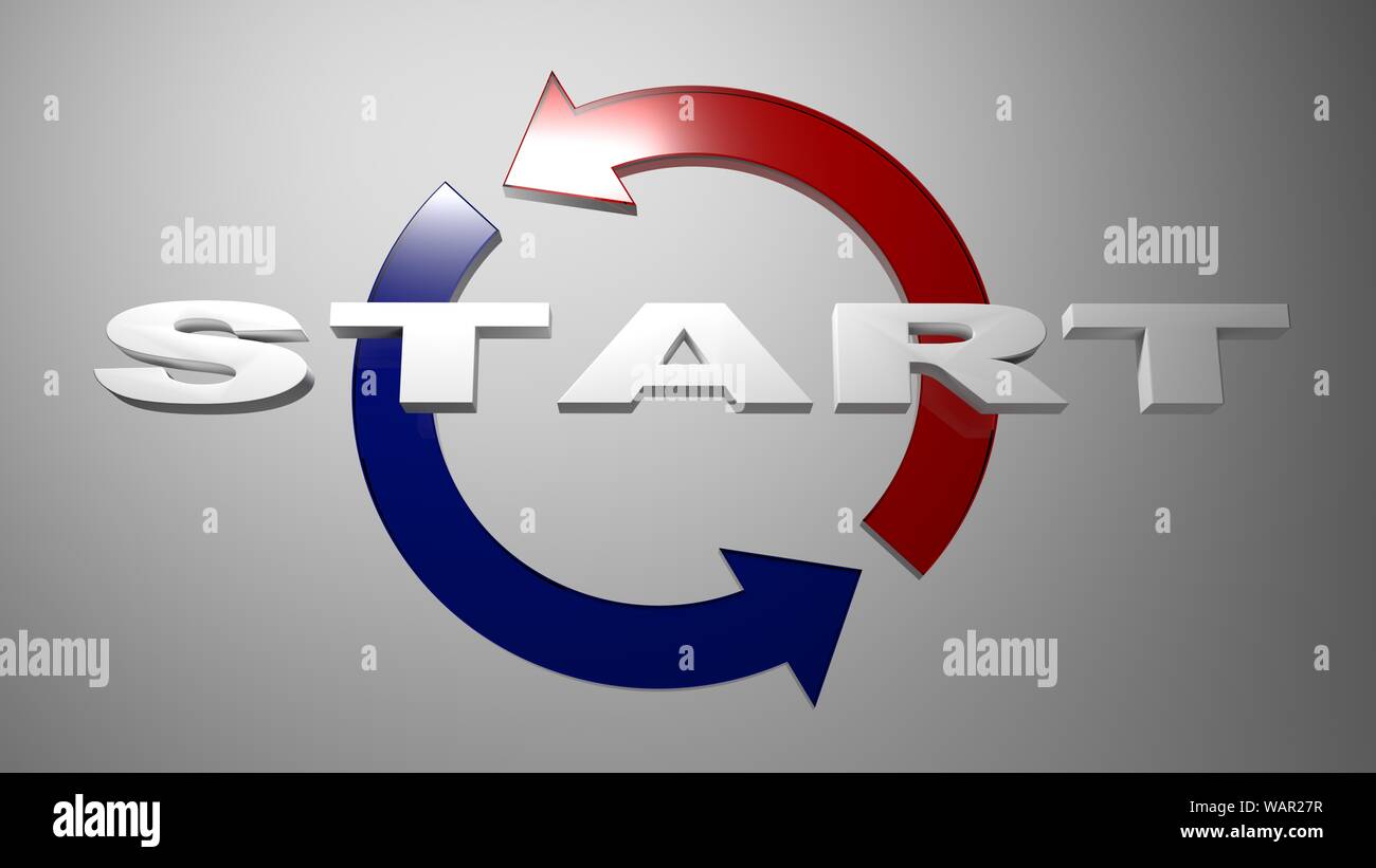START with blue and red rotating arrows - 3D rendering illustration ...
