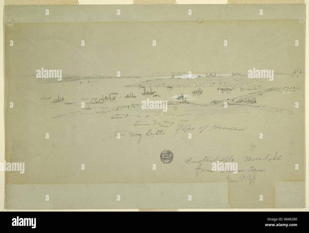 Drawing, Constantinople in Moonlig, June 1859 Stock Photo - Alamy