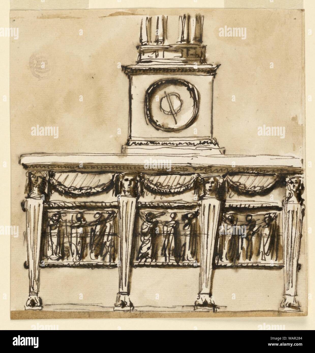 Drawing, Console Table with Clock, ca. 1800 Stock Photo - Alamy