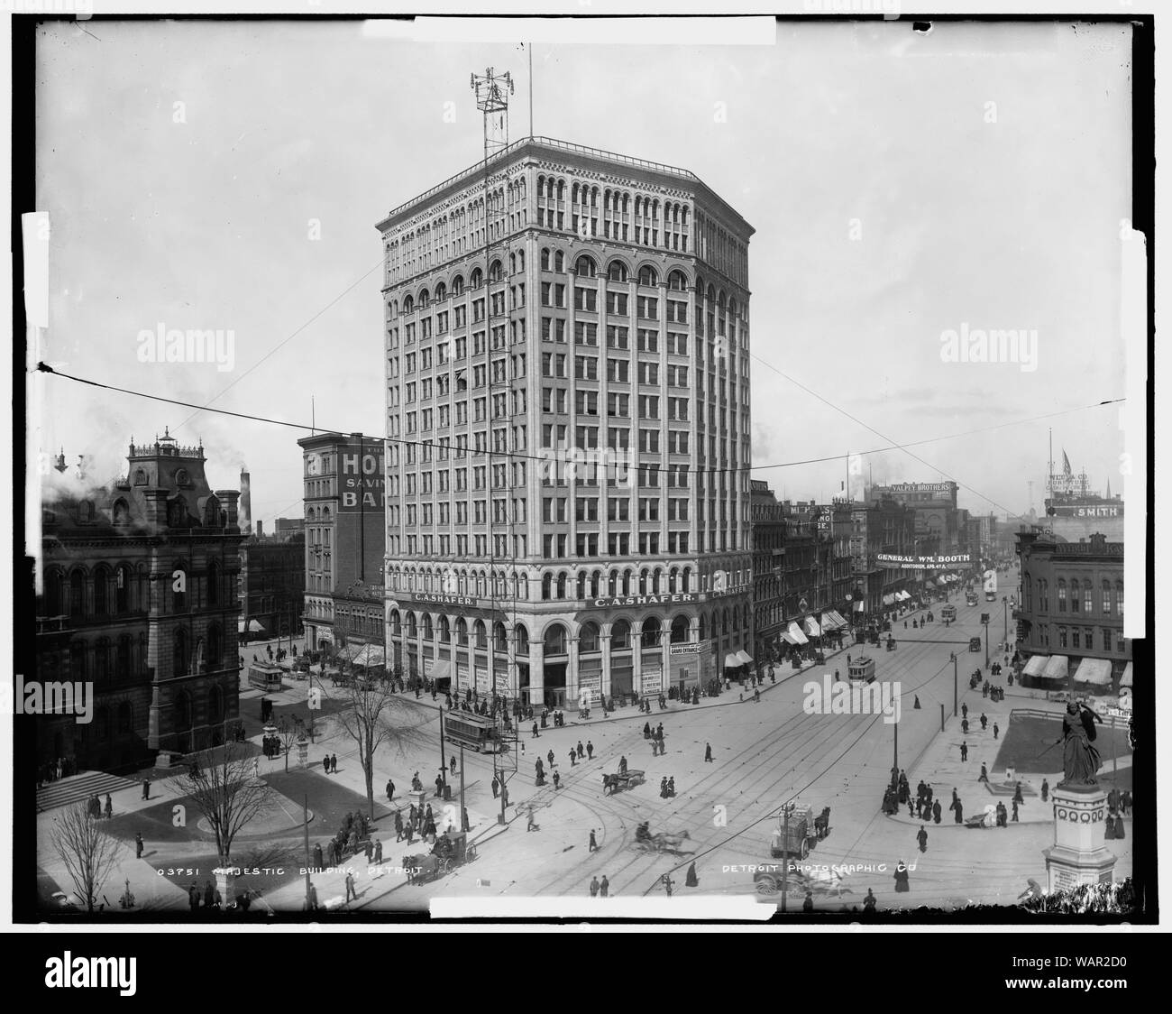 Majestic Building, Detroit. 1890s. Note Moonlight tower arc lamp public ...