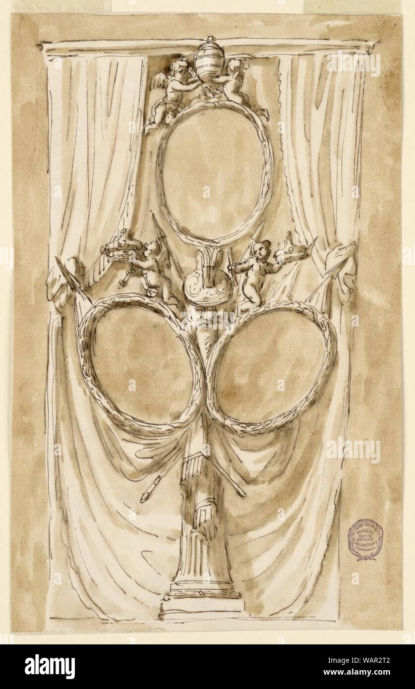 Drawing, Decoration for portrait of Pope Pius VI and royal couple, ca ...