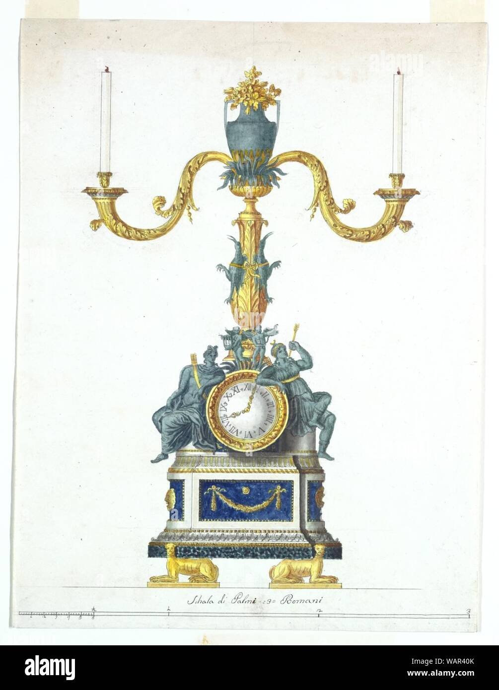 Drawing, Design for a Candlestick with a Clock, late 18th century Stock ...