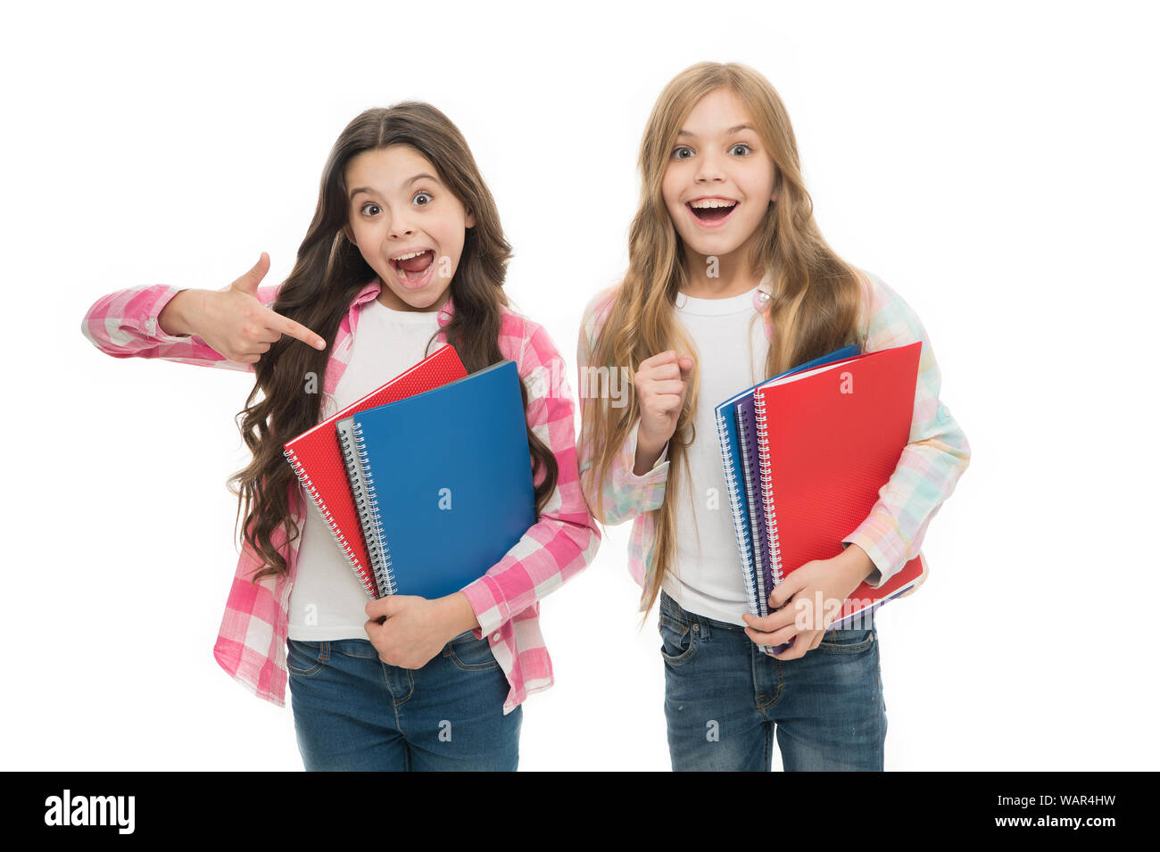 Happy to be students. School supplies concept. We love study. School ...