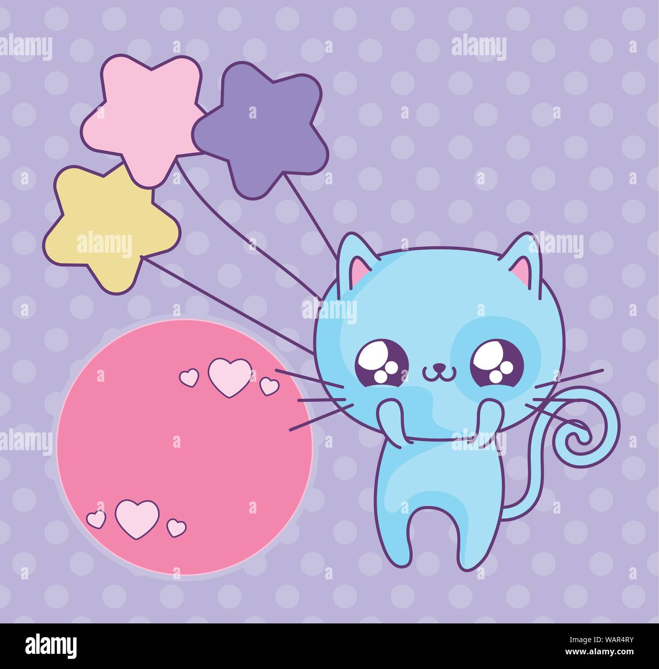 cute cat baby with balloons helium kawaii style vector illustration ...