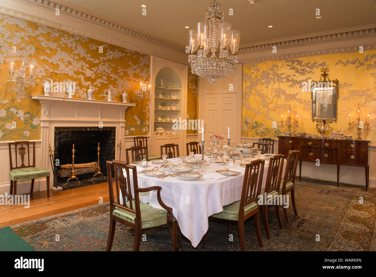 Dining room in the Bayou Bend house museum, the Museum of Fine Arts ...