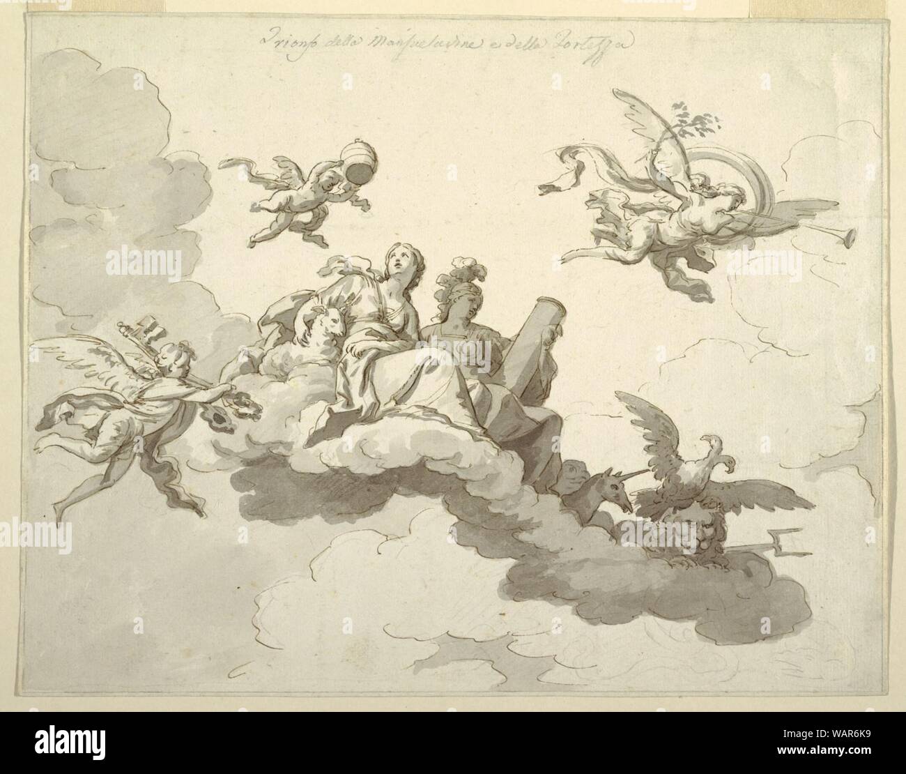 Drawing, Design for a Painted Ceiling- Triumph of Meekness and Strength ...