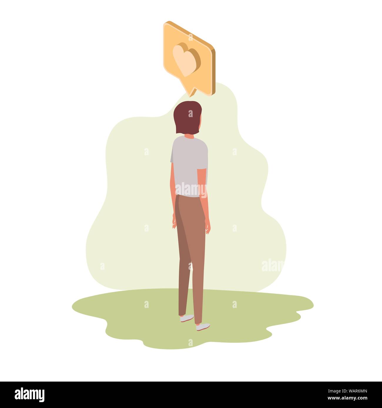 man of back position with speech bubble on white background Stock ...