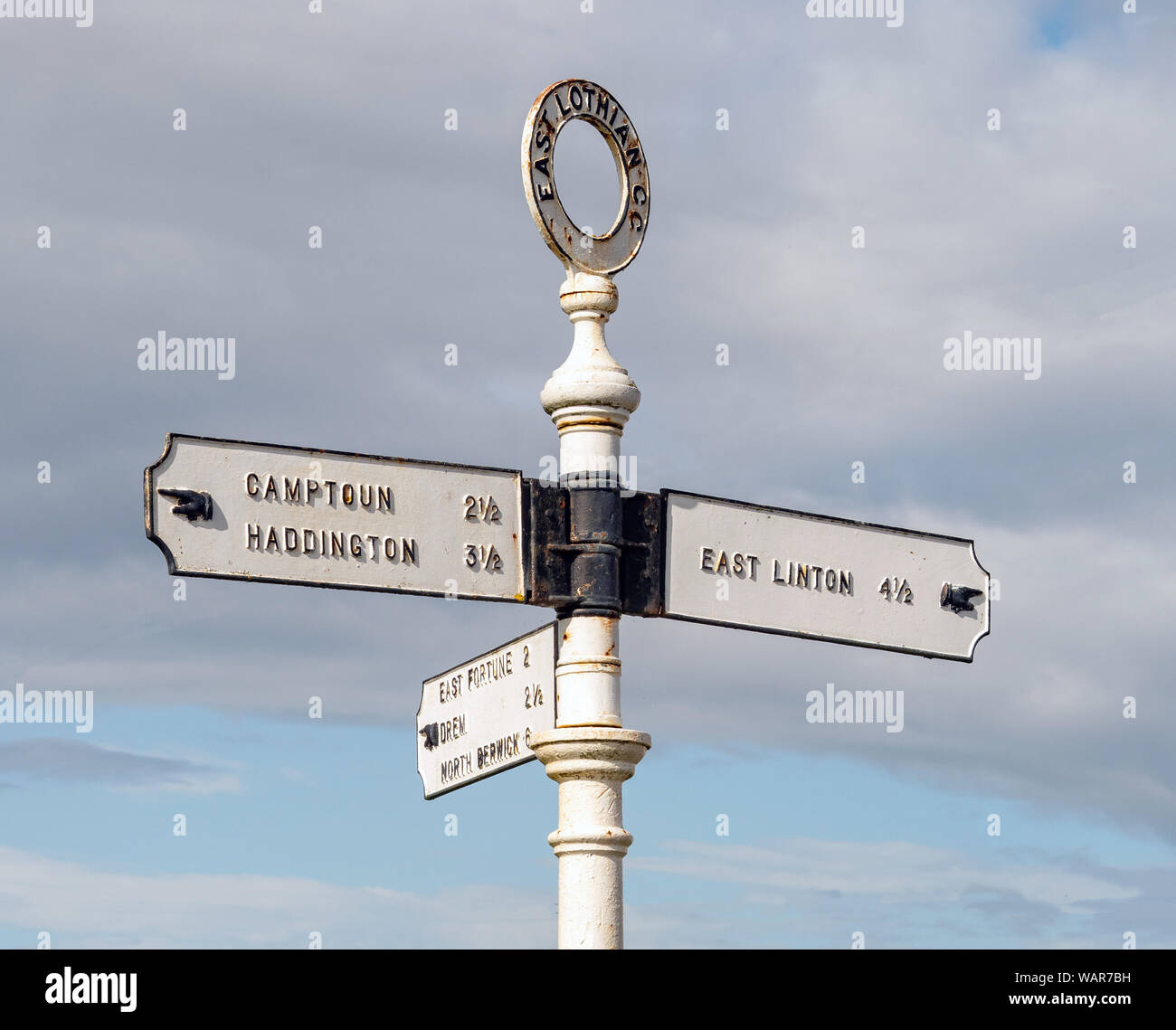 A charming sign post in the village of Athelstaneford, East Lothian ...