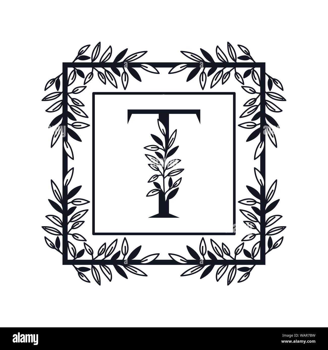letter T of the alphabet with vintage style frame Stock Vector Image ...