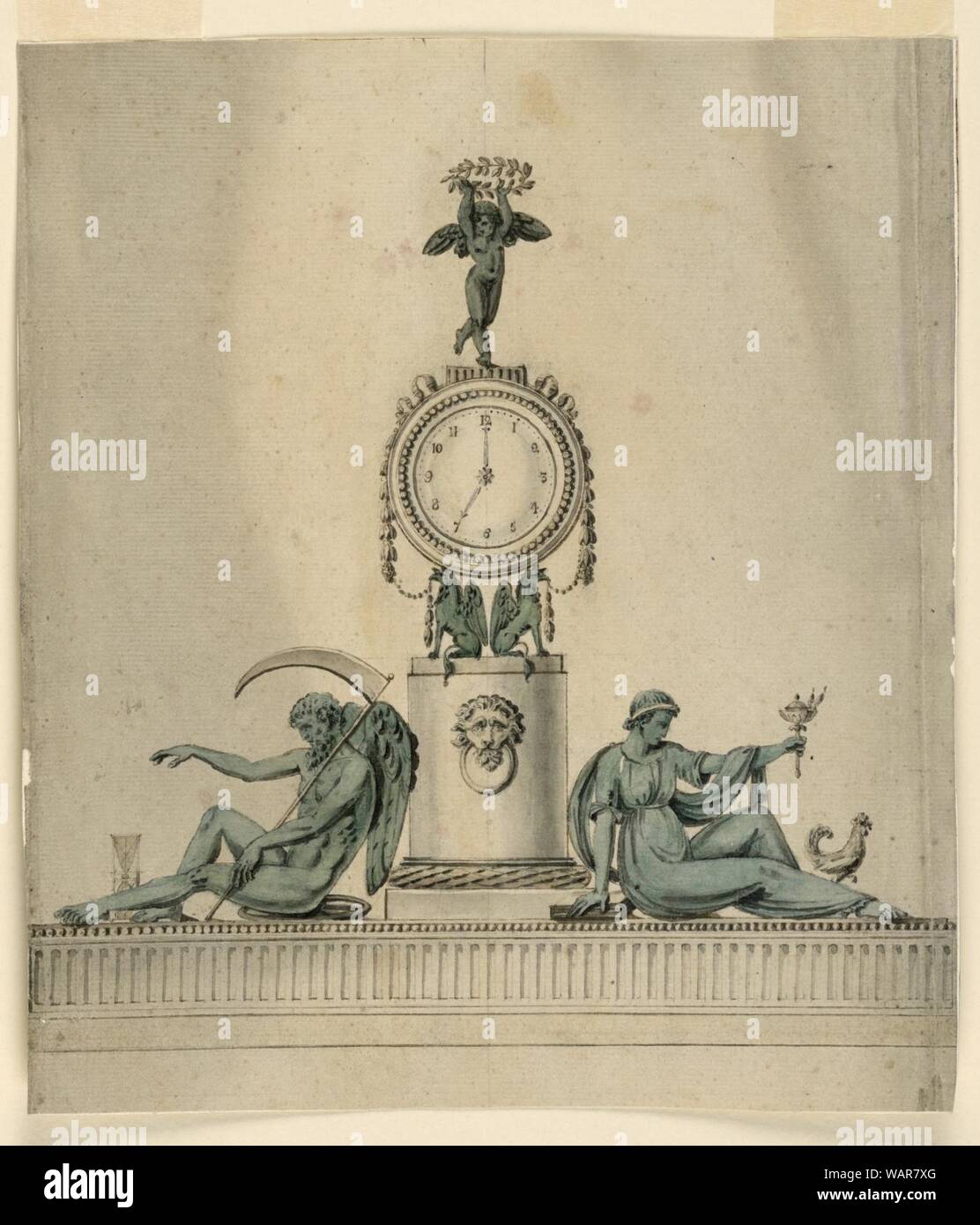 Drawing, Design for a Table Clock, early 19th century Stock Photo - Alamy