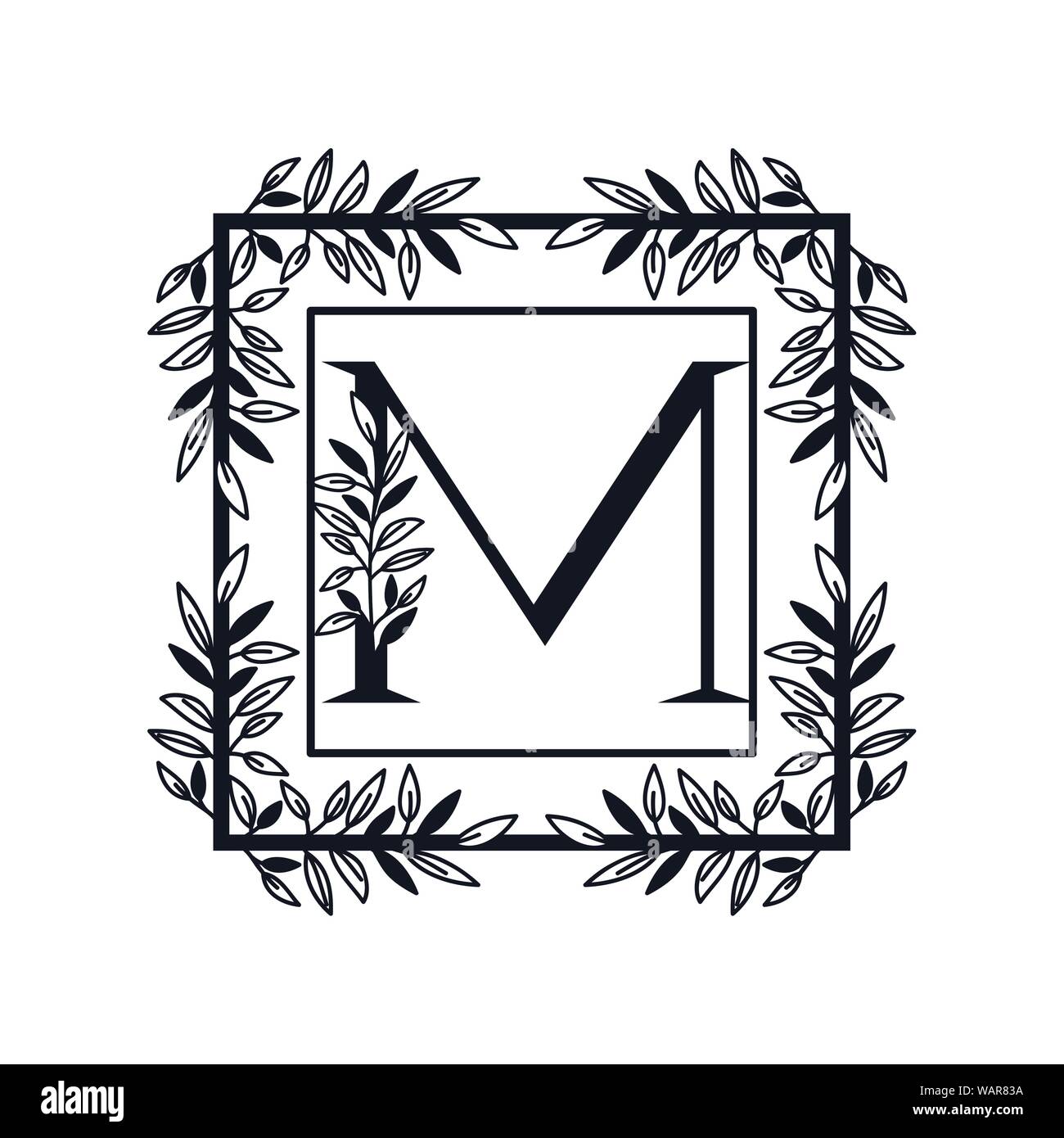 letter M of the alphabet with vintage style frame Stock Vector Image ...