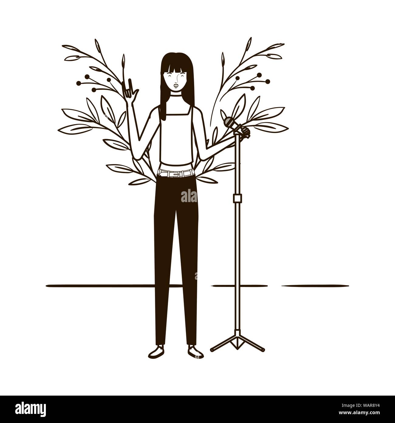 young woman with microphone on white background Stock Vector Image ...