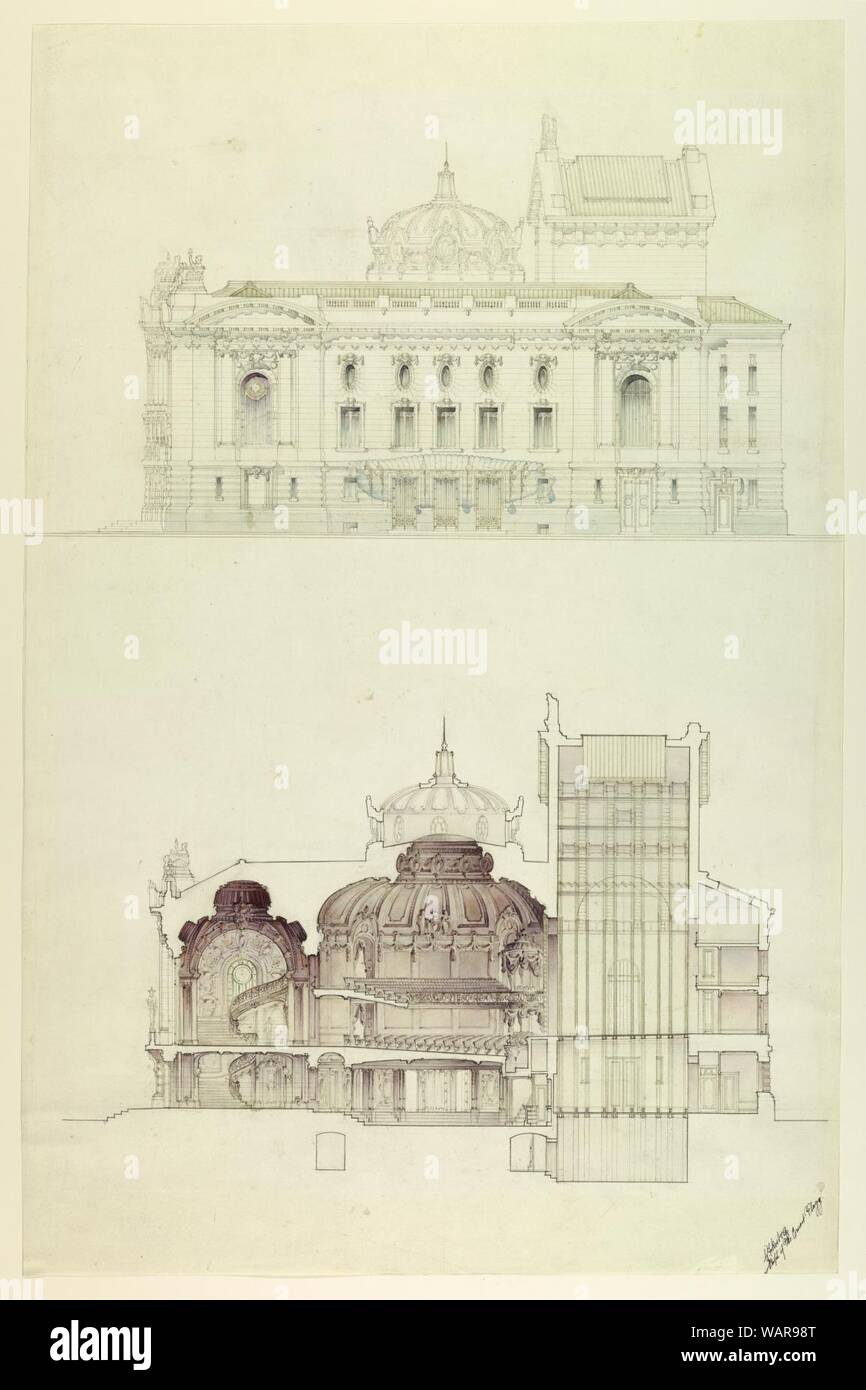Drawing, Design for an opera house- side elevation and section, ca ...