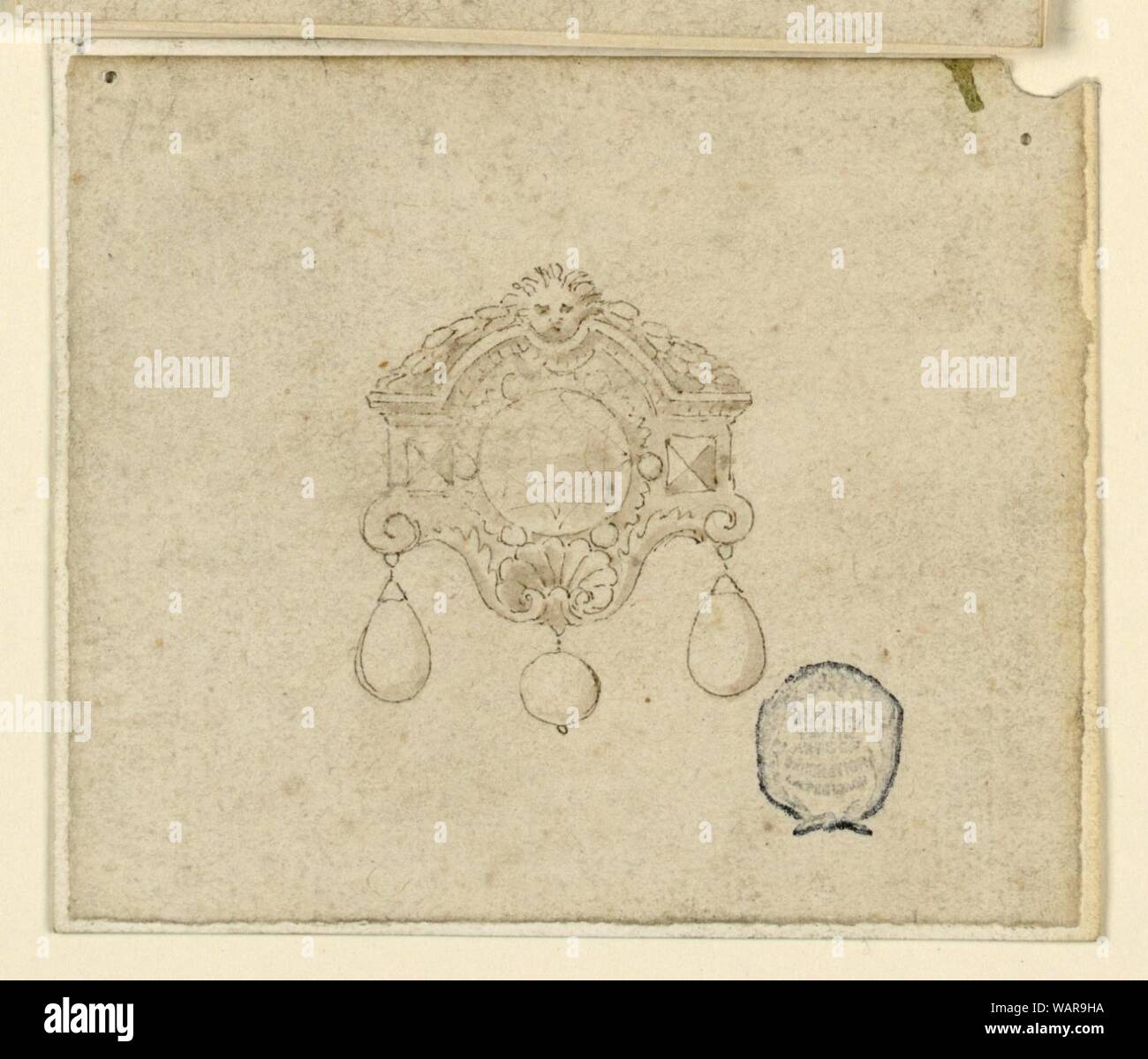 Drawing, Design for Brooch with Gems and Hanging Diamonds, 16th century ...