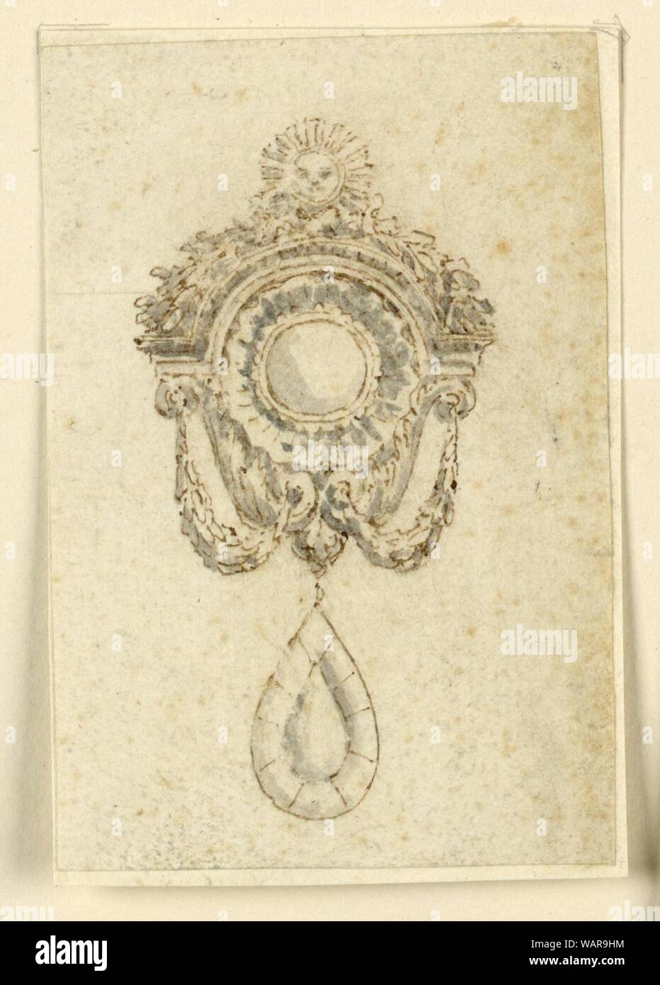 Drawing, Design for brooch with hanging drop and sun face, 16th century ...