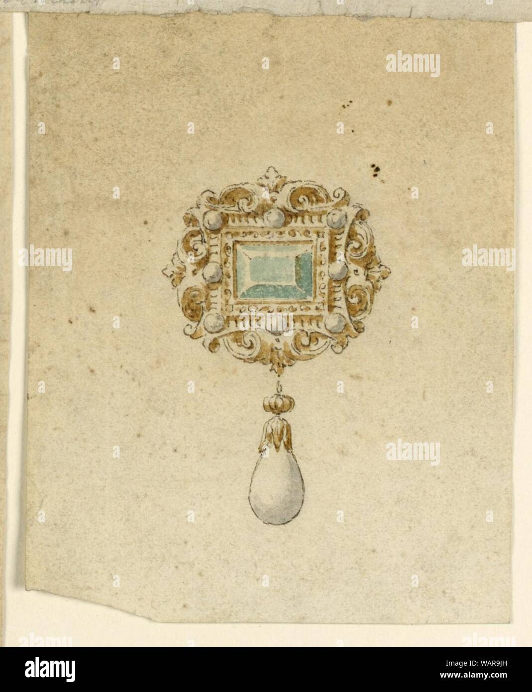 Drawing, Design for brooch with green diamonds and pearls, 16th century ...