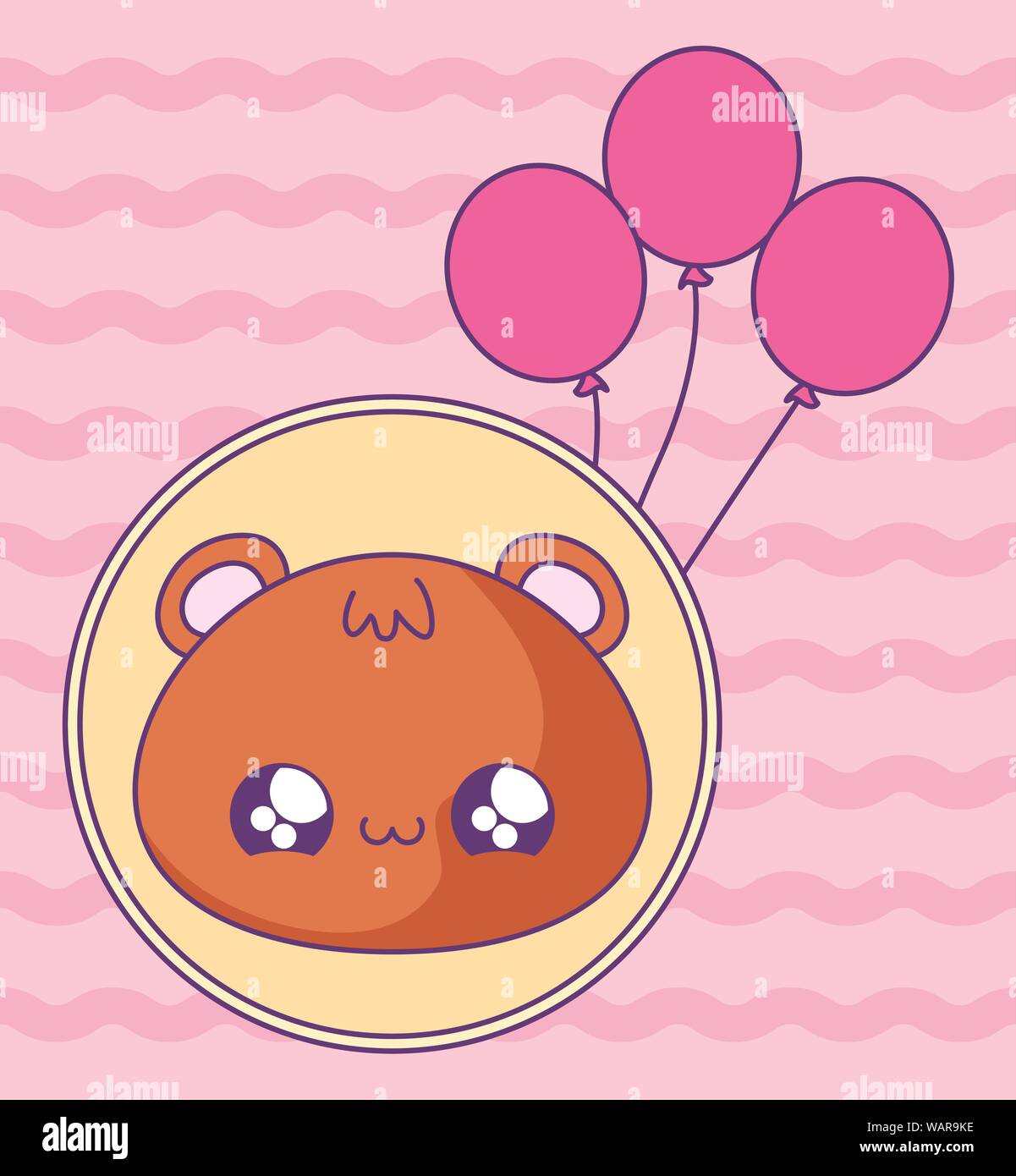 cute bear baby with balloons helium kawaii style vector illustration ...