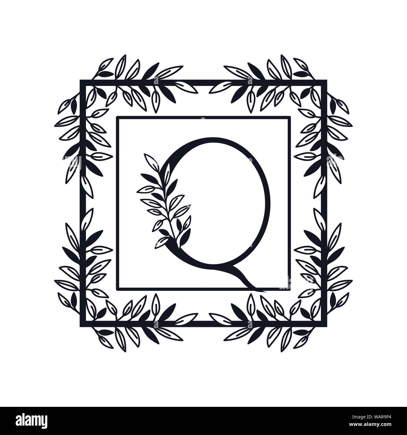 letter Q of the alphabet with vintage style frame Stock Vector Image ...