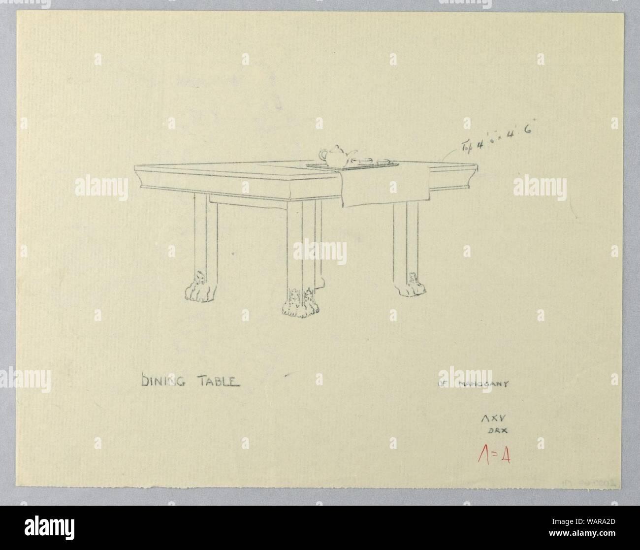 Drawing, Design for Dining Table of Mahogany with Animal Paw Feet, 1900 ...