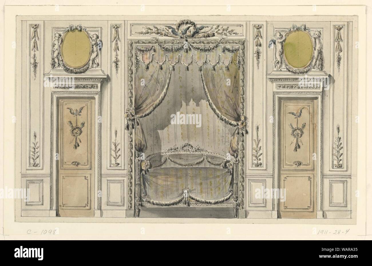 Drawing, Design for Elevation of Alcove Wall of Bedroom, ca. 1780 Stock ...