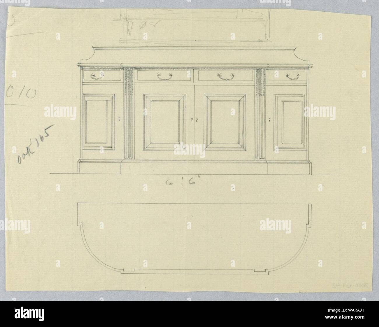 Drawing, Design for Four-Door Sideboard in Elevation and Plan, 1900–05 ...
