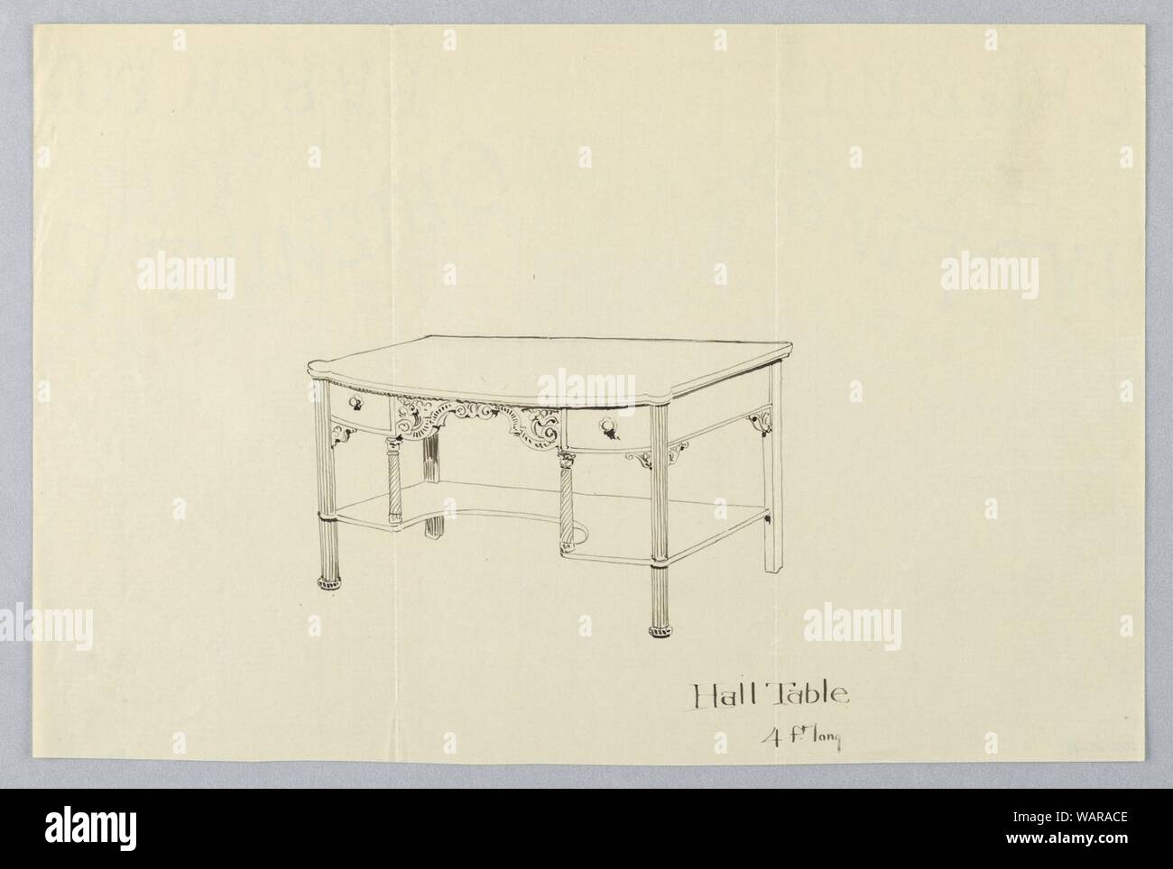 Drawing, Design for Hall Table with Two Drawers and a Shelf, 1900–05 ...