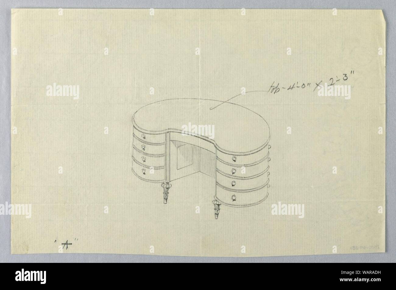 Drawing, Design for Kidney-Shaped Writing Table ‘A‘ with Eight Drawers ...