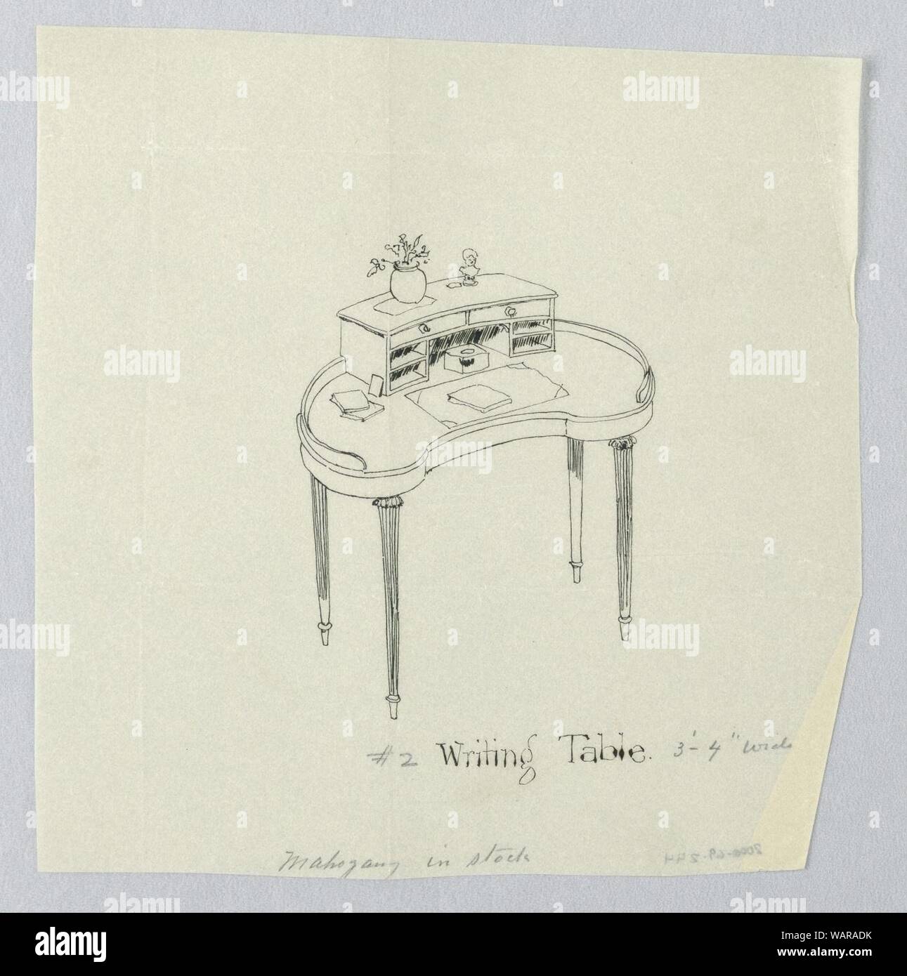 Drawing, Design for Kidney-Shaped Writing Table with Open Compartments ...